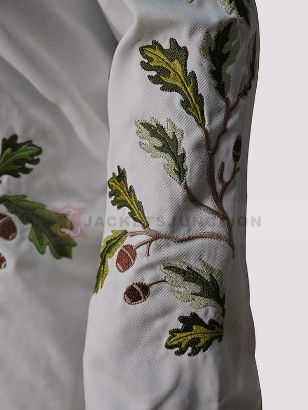 Saltburn Oliver Quick Green Leaf Embroidery White Jacket